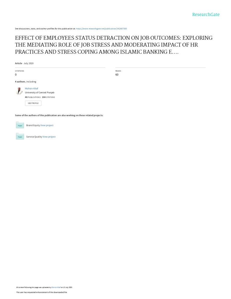 Effect of employees status detraction on job outcomes: exploring the ...